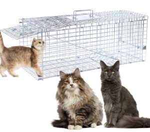 32" live animal traps,humane animal trap for stray cats up to 16.5 pounds, raccoons, squirrel, skunk, mole, groundhog, armadillo, rabbit,steel foldable with pedal triggers