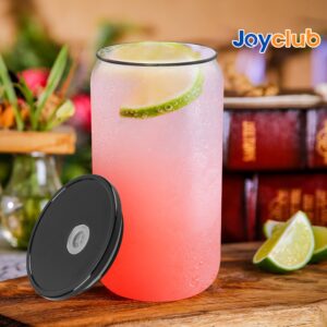 Joyclub 4 Pack Acrylic Lids for 16 oz Glass Cups with Bamboo Lids and Straws Reusable Iced Coffee Cup Beer Can Drinking Glasses for Smoothie Whiskey Boba Soda Tea Gift (Black)