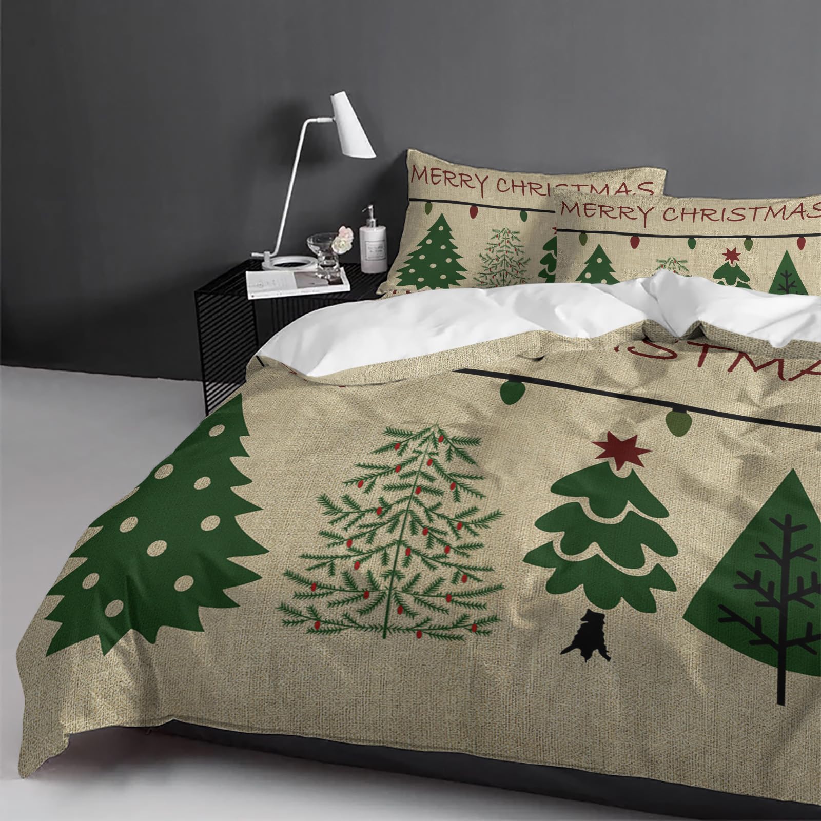 Christmas Comforter Sets California King Size Green Pine Trees Soft Bedding Duvet Cover Sets 3 Pieces Xmas Lights Bedding Set with Comforter Cover and 2 Pillow Cases Bedroom Xmas Decor Gift