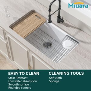 Miuara White Workstation Kitchen Sink 33 Inch - White Undermount Kitchen Sink 33"x19"x10", Large Kitchen Sink Drop In, Single Bowl Topmount Fireclay Sink for Kitchen,with 4 Custom Accessories