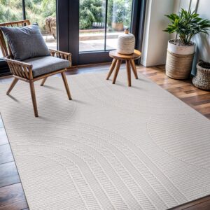 camilson micro loop rug 5x7 modern luxury geometric arch area rugs soft high and low pile stain resistant easy-cleaning non-shedding for living room office indoor carpet (5 x 7 / white)