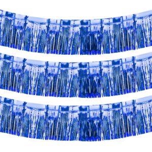 3 pack 10 feet fringe float banner curtains metallic foil fringe garland shiny tassel foil float, parade float decorations for trailer car graduation homecoming birthday party (royal blue)