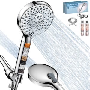 filtered shower head with handheld, 9 modes high pressure shower heads with filter, 72"hose, adjustable bracket, hard water filter mineral beads to remove chlorine and harmful substance, chrome