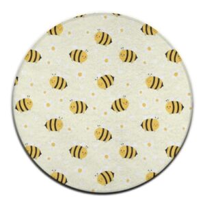 soft round area rug cute honeybee bee light yellow for bedroom, circle rug for nursery room, carpet floor mat for living room, dorm home decor, easy to clean