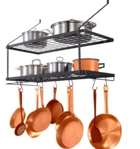 vevor pot rack wall mounted, 30 inch pot and pan hanging rack, pot and pan hanger with 12 s hooks, 55 lbs loading weight, ideal for pans, utensils, cookware in kitchen