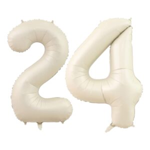 yfhvjtko 40 inch number 24 foil balloons 24th celebration decorations for happy 24th birthday party wedding bridal shower engagement photo shoot anniversary decoration, number 24 cream white balloon