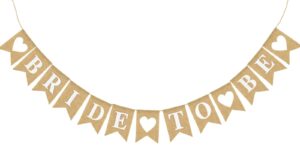 burlap bride to be banner sign for bridal shower, bachelorette, wedding party decorations