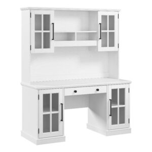 bush furniture westbrook 60w computer desk with hutch and storage in white ash | farmhouse desk for home office workspace