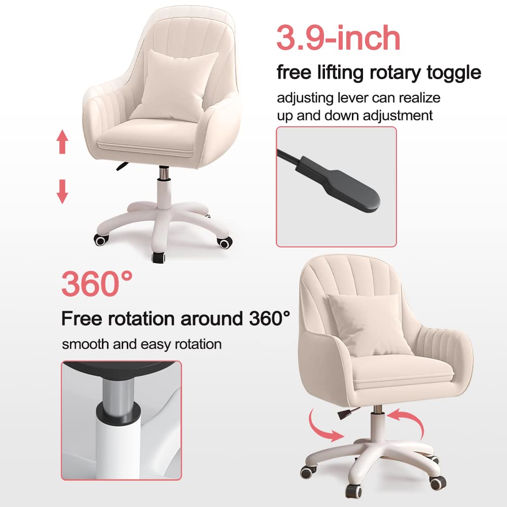 XUEGW Home Office Chair Computer Chair with Mid-Back Upholstered Modern Tufted Computer Task Chair Swivel Height Adjustable Velvet Accent Chair.