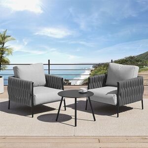 EAST OAK Life Chatter 3-Piece Patio Bistro Set, 2 Armchairs with Thick Cushion & Coffee Table，Deep Seating Patio Furniture for Garden Porch Balcony, Earth Black & Misty Grey