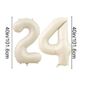 YFHVJTKO 40 Inch Number 24 Foil Balloons 24th Celebration Decorations for Happy 24th Birthday Party Wedding Bridal Shower Engagement Photo Shoot Anniversary Decoration, Number 24 Cream White Balloon