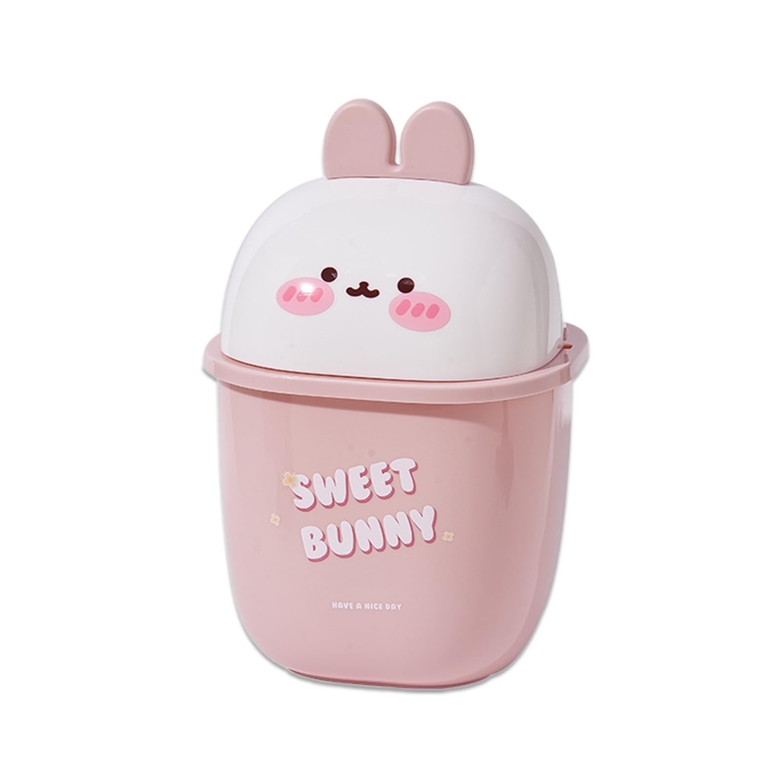 Benshukam Mini Trash Can with Lid Cute Rabbit Desktop Flip Small Trash Can 0.35 Gallons Countertop Garbage Cans for Bathrooms, Kitchens, Offices, Waste Basket for Dressing Table (White)