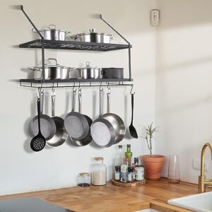 VEVOR Pot Rack Wall Mounted, 30 inch Pot and Pan Hanging Rack, Pot and Pan Hanger with 12 S Hooks, 55 lbs Loading Weight, Ideal for Pans, Utensils, Cookware in Kitchen