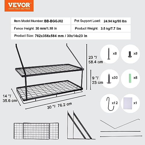 VEVOR Pot Rack Wall Mounted, 30 inch Pot and Pan Hanging Rack, Pot and Pan Hanger with 12 S Hooks, 55 lbs Loading Weight, Ideal for Pans, Utensils, Cookware in Kitchen