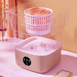 11L/370oz Powerful Portable Washing Machine, Foldable Mini Washer for Baby Clothes,Underwear, Small Items,3 Modes - Apartment,Dorm,Camping,Travel (Pink-A)