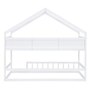 Harper & Bright Designs Twin Size House Bed with Storage Shelf, Wood Twin Montessori Bed for Kids,Twin Floor Bed Frame with Rails and Roof for Girls, Boys,White