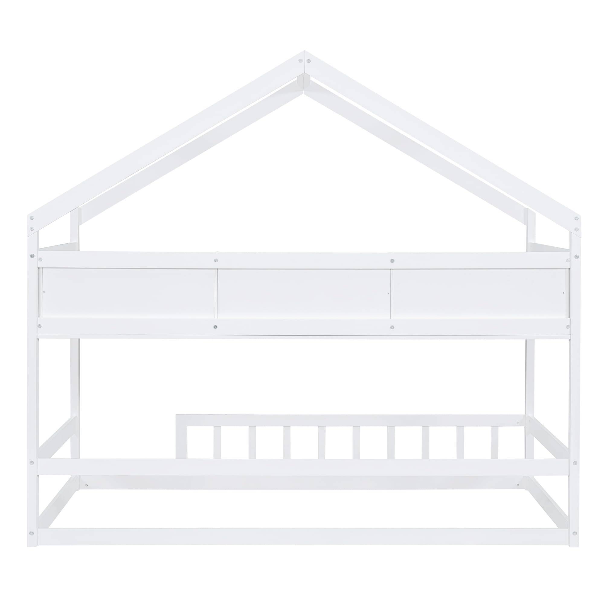 Harper & Bright Designs Twin Size House Bed with Storage Shelf, Wood Twin Montessori Bed for Kids,Twin Floor Bed Frame with Rails and Roof for Girls, Boys,White