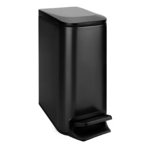 tipgo slim bathroom trash can with lid soft close, 6 liter / 1.6 gallon stainless steel garbage with removable inner bucket, small trash bins for bedroom, office (matte black)