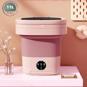 11L/370oz Powerful Portable Washing Machine, Foldable Mini Washer for Baby Clothes,Underwear, Small Items,3 Modes - Apartment,Dorm,Camping,Travel (Pink-A)