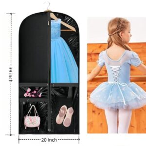 Sanseenia Clear Dance Costume Garment Bag, 39 Inch Garment Bag for Dance Competitions, Kids Hanging Clothes Cover for Girls Closet Storage with 3 Zippered Pockets