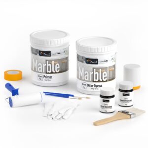 dwil marble countertop paint kit, epoxy counter top refinishing kit, kitchen bathroom coating for marble, granite, laminate, ceramic tile, cover 45 sq.ft (jazz white)