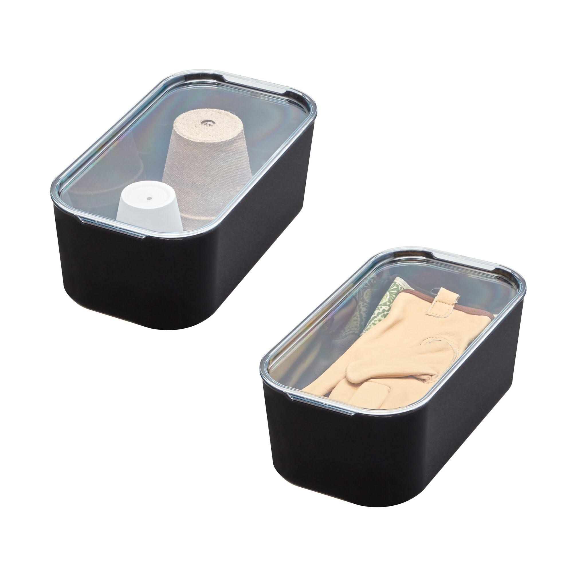 iDesign Short Inner Storage Bin with Lid, Set of 2, The Wallspace Collection, Clear Bin