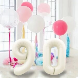 YFHVJTKO 40 Inch Number 24 Foil Balloons 24th Celebration Decorations for Happy 24th Birthday Party Wedding Bridal Shower Engagement Photo Shoot Anniversary Decoration, Number 24 Cream White Balloon