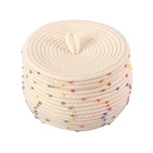 pergar cotton rope basket woven storage box, round colorful decorative storage organizer, large capacity storage baskets with lid for laundry towel, toy eggs small items box for home