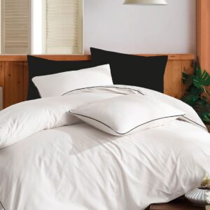 via bianco Plain 100% Organic Cotton Duvet Cover Set - King Size - Ultra Soft - 100% Cotton - 3pcs - Bedding Duvet Cover & Pillow Case Black & White