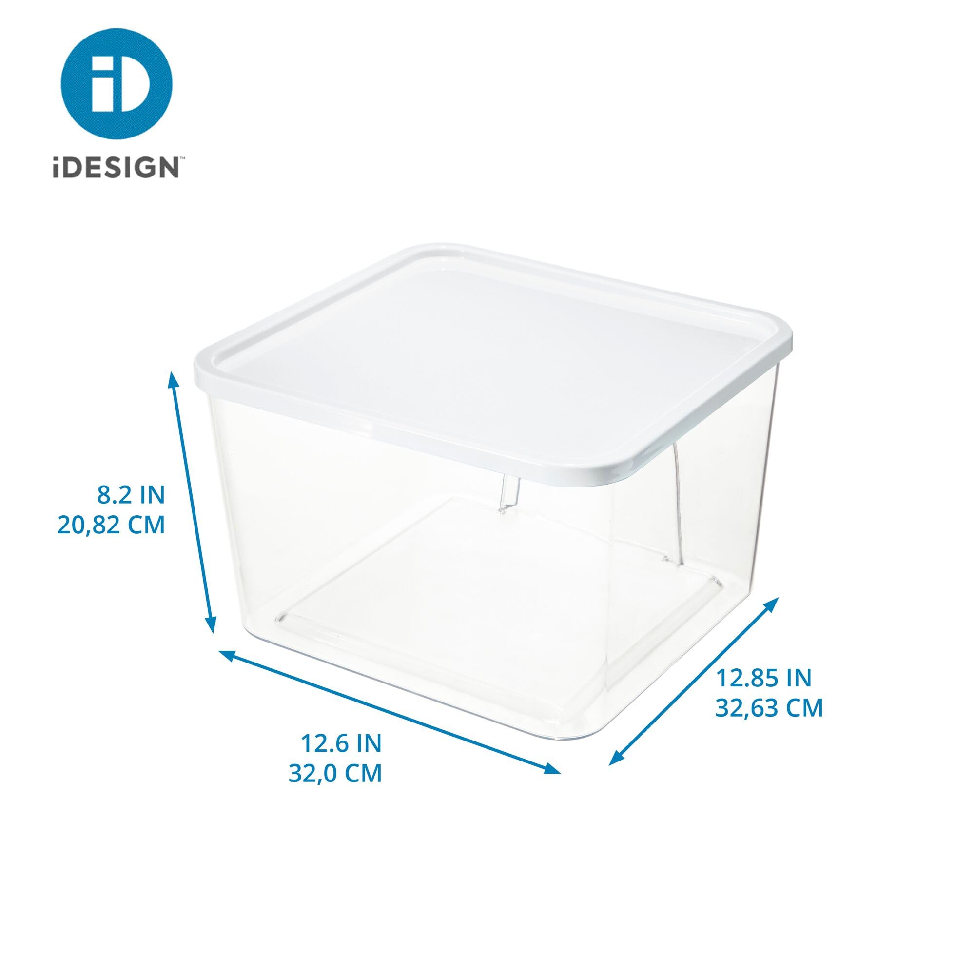 iDesign Storage Bin with Lid & Wall Mount Bracket, The Wallspace Collection – 12" x 12" x 8", Clear Bin