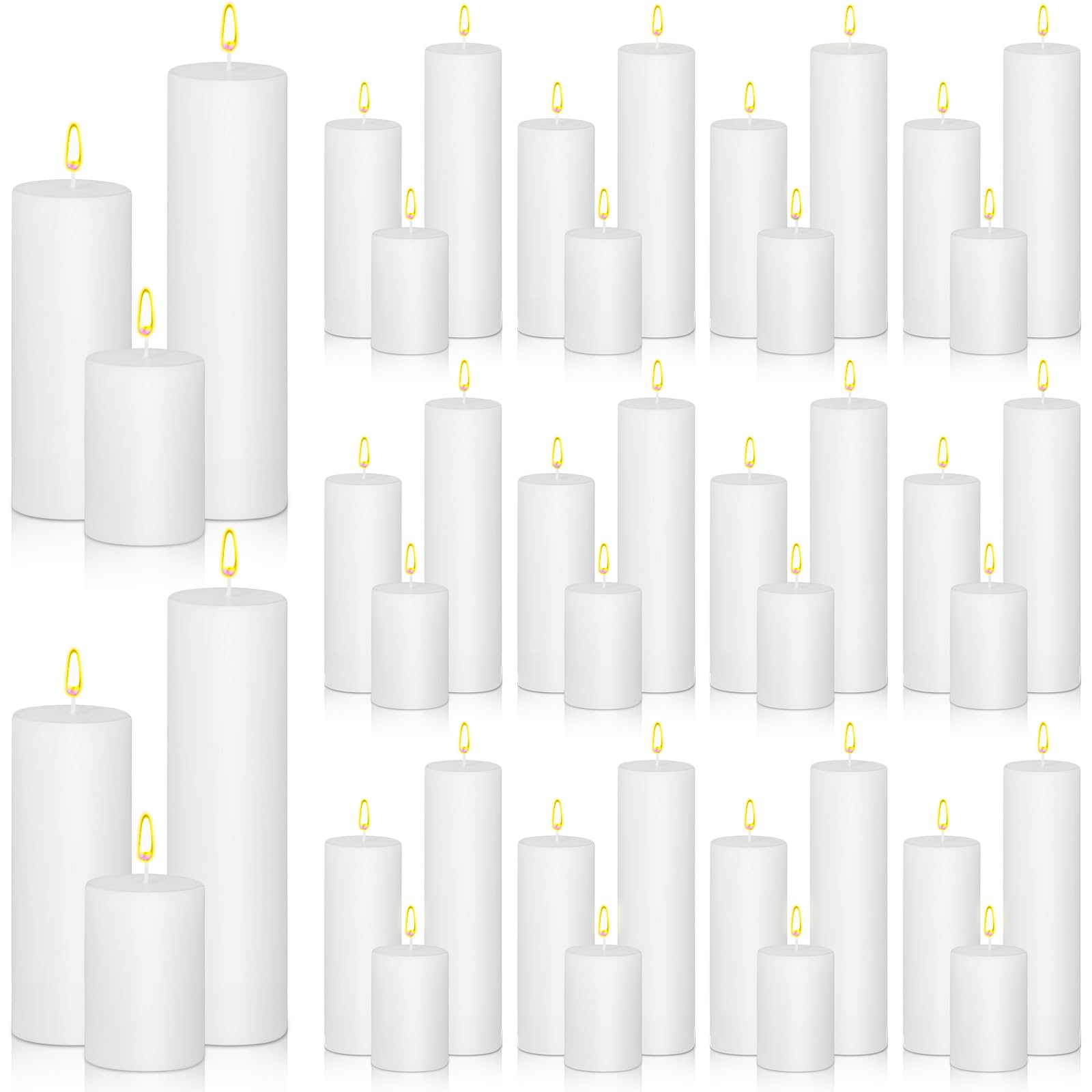 MTLEE 48 Pcs Set of 3 Pillar Candles Pillar Candle Bulk 3 Inch 6 Inch 8 Inch Assorted Candles Dripless Unscented Smokeless Pillar Candles for Wedding Holiday Dinner Restaurants Spa Home Decor