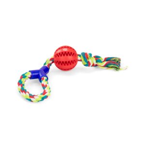 good scout rubber dental ball & cotton rope dog toys for tugging & chewing, best dog toy for fetch, chew toy for puppies & adult dogs, dog toy for medium & large dogs with treat storage, 2.75-inch