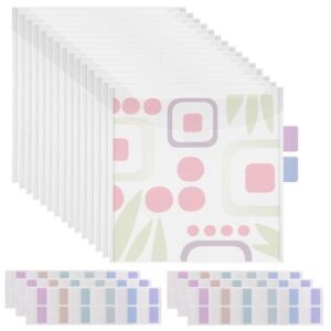 50 pcs scrapbook paper organizers, clear pp scrapbook paper storage organizers, reusable storage holders with 120 pcs sticky index tabs for scrapbook paper vinyl paper file