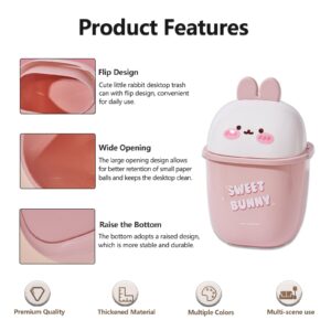 Benshukam Mini Trash Can with Lid Cute Rabbit Desktop Flip Small Trash Can 0.35 Gallons Countertop Garbage Cans for Bathrooms, Kitchens, Offices, Waste Basket for Dressing Table (White)