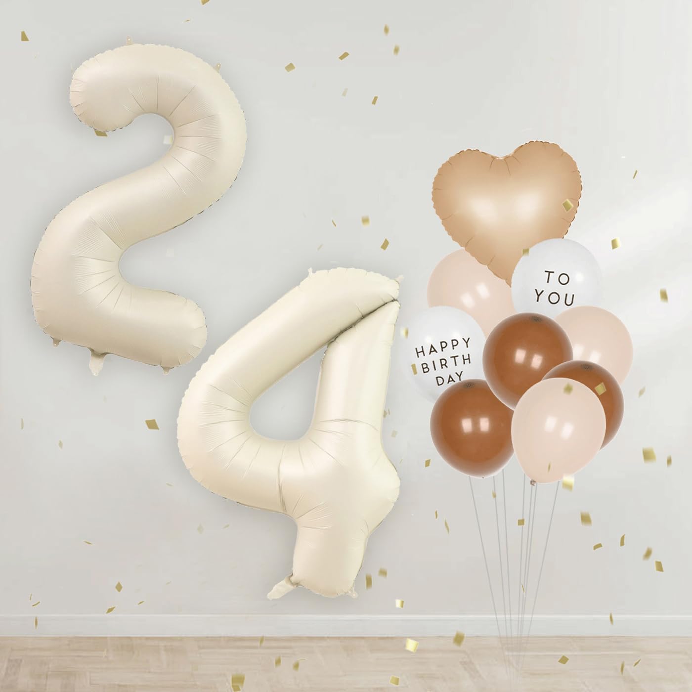 YFHVJTKO 40 Inch Number 24 Foil Balloons 24th Celebration Decorations for Happy 24th Birthday Party Wedding Bridal Shower Engagement Photo Shoot Anniversary Decoration, Number 24 Cream White Balloon