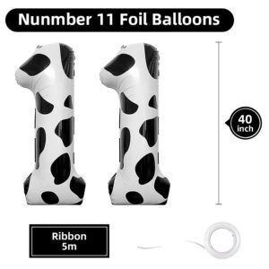 YFHVJTKO 40 Inch Cow Number 11 Foil Balloons 11 Celebration Decorations for Happy 11th Birthday Party Wedding Bridal Shower Engagement Photo Shoot Anniversary Decoration, Number 11 Black White Balloon