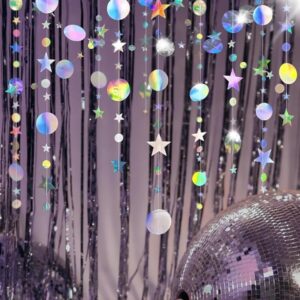 iridescent party star circle dot decoration iridescent hanging garland streamer decorations iridescent glitter star bunting banner twinkle backdrop for engagement wedding baby shower birthday xmas