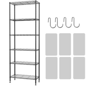 HOMEFORT 6-Shelving Unit, Adjustable Wire Shelving, Metal Wire Shelf with Shelf Liners and Hooks for Kitchen, Closet, Bathroom, Laundry, Black,21" W x 11" D x 69" H