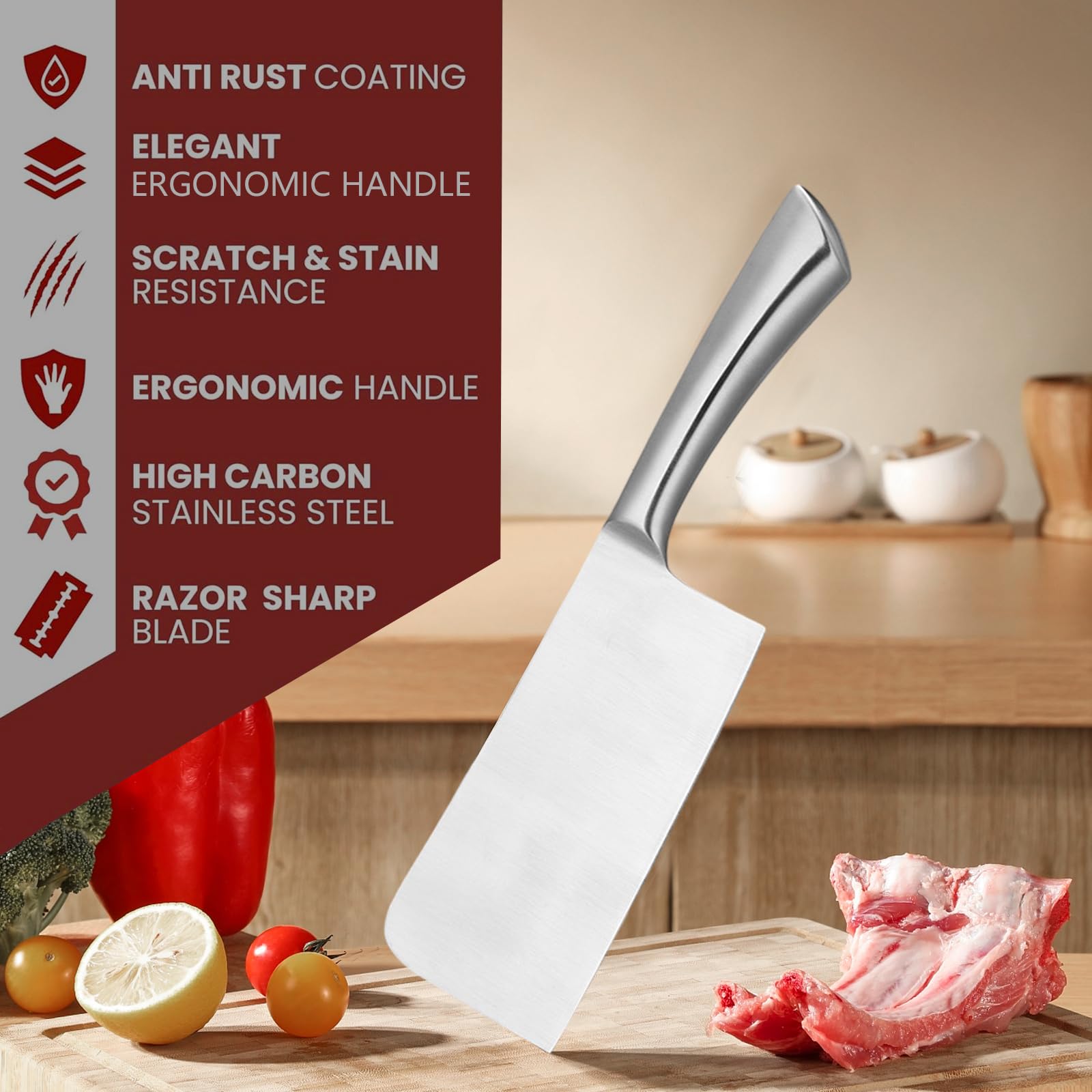 Chef Knife Set - 8 Pack Stainless Steel Knife Set Kitchen Knife Sets with Block, Sharp Kitchen Knives Comfortable to Grip Cooking Knife Set with Sharpener and 360° Rotating Block