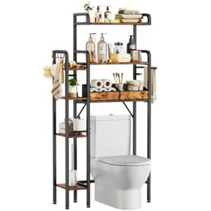 homsorout bathroom organizers and storage cabinet - over the toilet storage cabinet with adjustable shelf 2 baskets, bathroom shelf with hooks bathroom storage rack, brown