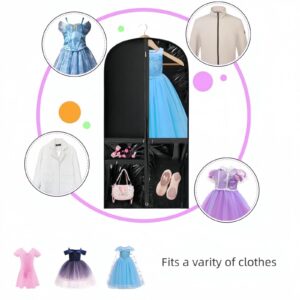 Sanseenia Clear Dance Costume Garment Bag, 39 Inch Garment Bag for Dance Competitions, Kids Hanging Clothes Cover for Girls Closet Storage with 3 Zippered Pockets