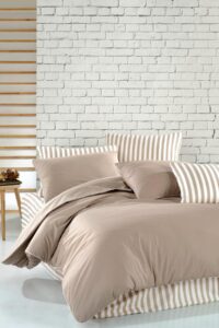 via bianco plaist duvet cover king size,3 pieces bedding sets, 144 thread count 30/1 100% cotton duvet cover with 2 pillowcases ultra soft&breathable brown