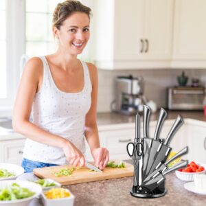 Chef Knife Set - 8 Pack Stainless Steel Knife Set Kitchen Knife Sets with Block, Sharp Kitchen Knives Comfortable to Grip Cooking Knife Set with Sharpener and 360° Rotating Block