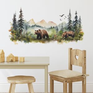 annande bear wall decals mountain wall decal woodland nursery decor forest wallpaper for kids baby nursery playroom bedroom classroom kindergarten wall decor