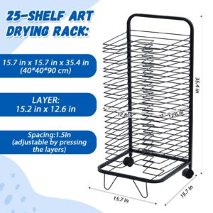 Qilery 2 Pack Art Drying Rack 25 Removable Shelves Mobile Paint Drying Rack Classroom Mobile Art Storage Rack with Wheels for Perschool Artwork Studios,15.7 D x 15.7 W x 35.4 H(Black)