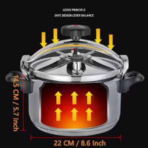 Aluminum Pressure Cooker, 3L/4L/5L Large Capacity Pressure Cooker for Gas Stove Induction Cooker, Explosion Proof Pressure Canner with Easy Lock Lid, Fast Cooking Cookware (5L-22CM Bottom))