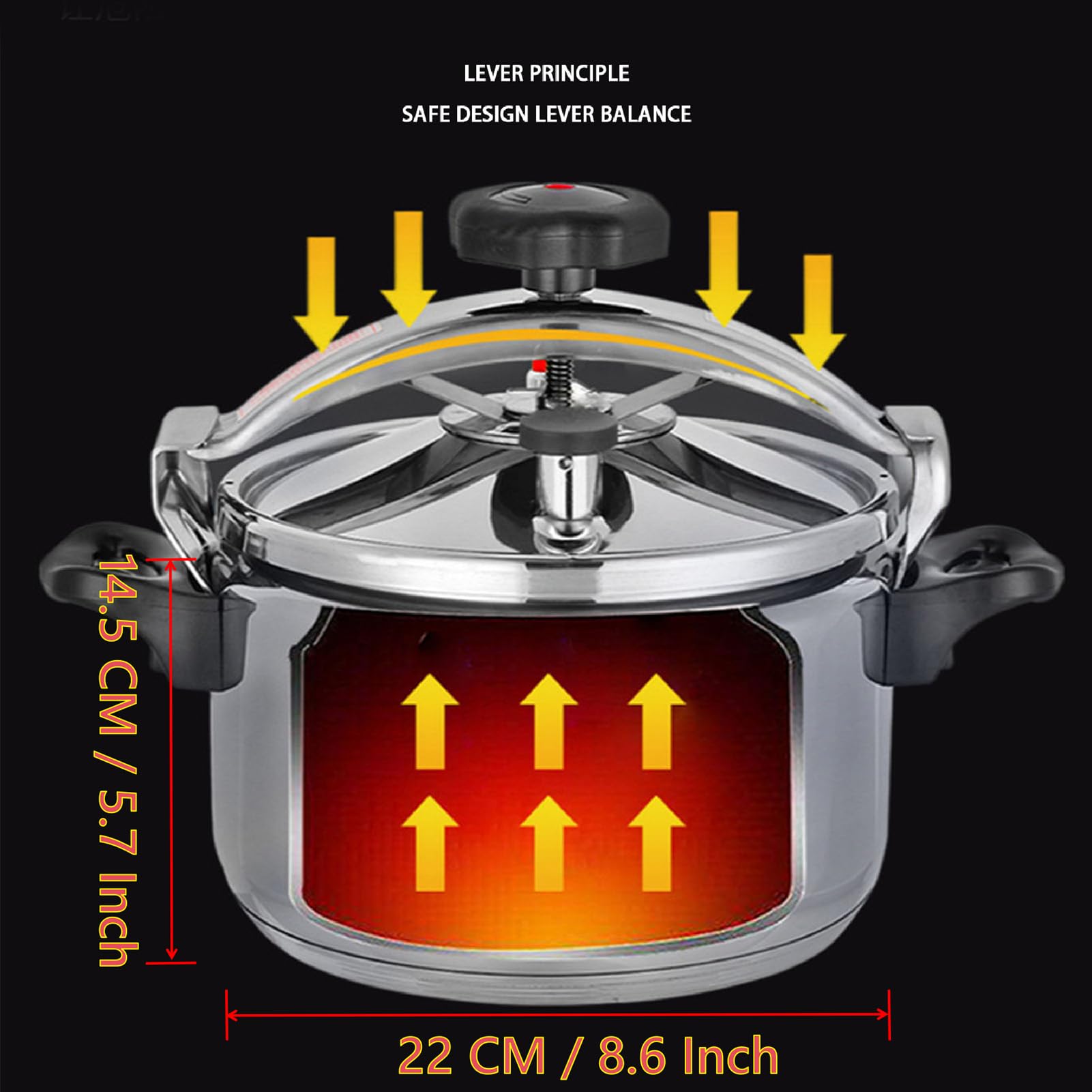 Aluminum Pressure Cooker, 3L/4L/5L Large Capacity Pressure Cooker for Gas Stove Induction Cooker, Explosion Proof Pressure Canner with Easy Lock Lid, Fast Cooking Cookware (5L-22CM Bottom))