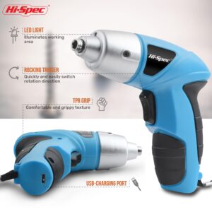 Hi-Spec 21-Piec Blue Tool Set with 3.6V USB Electric Power Screwdriver,Tool Kit for Home, DIY Essential Hand Tool Set Kit