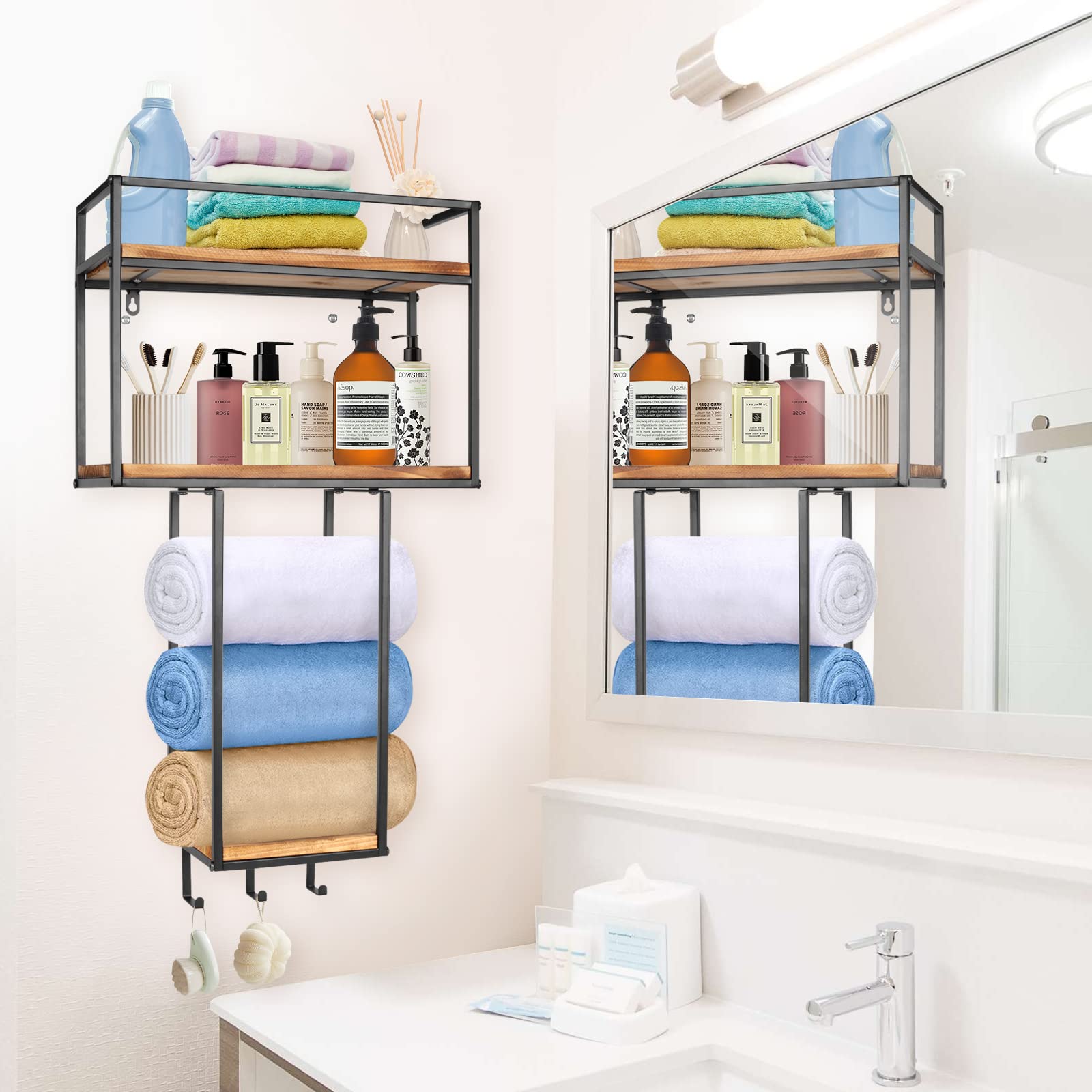 MOUGIGI Towel Rack Wall Mounted - Space-Saving Design for Small Bathrooms - Versatile Organizer for Towels, Blankets, and More - Ideal for RVs and Hotels