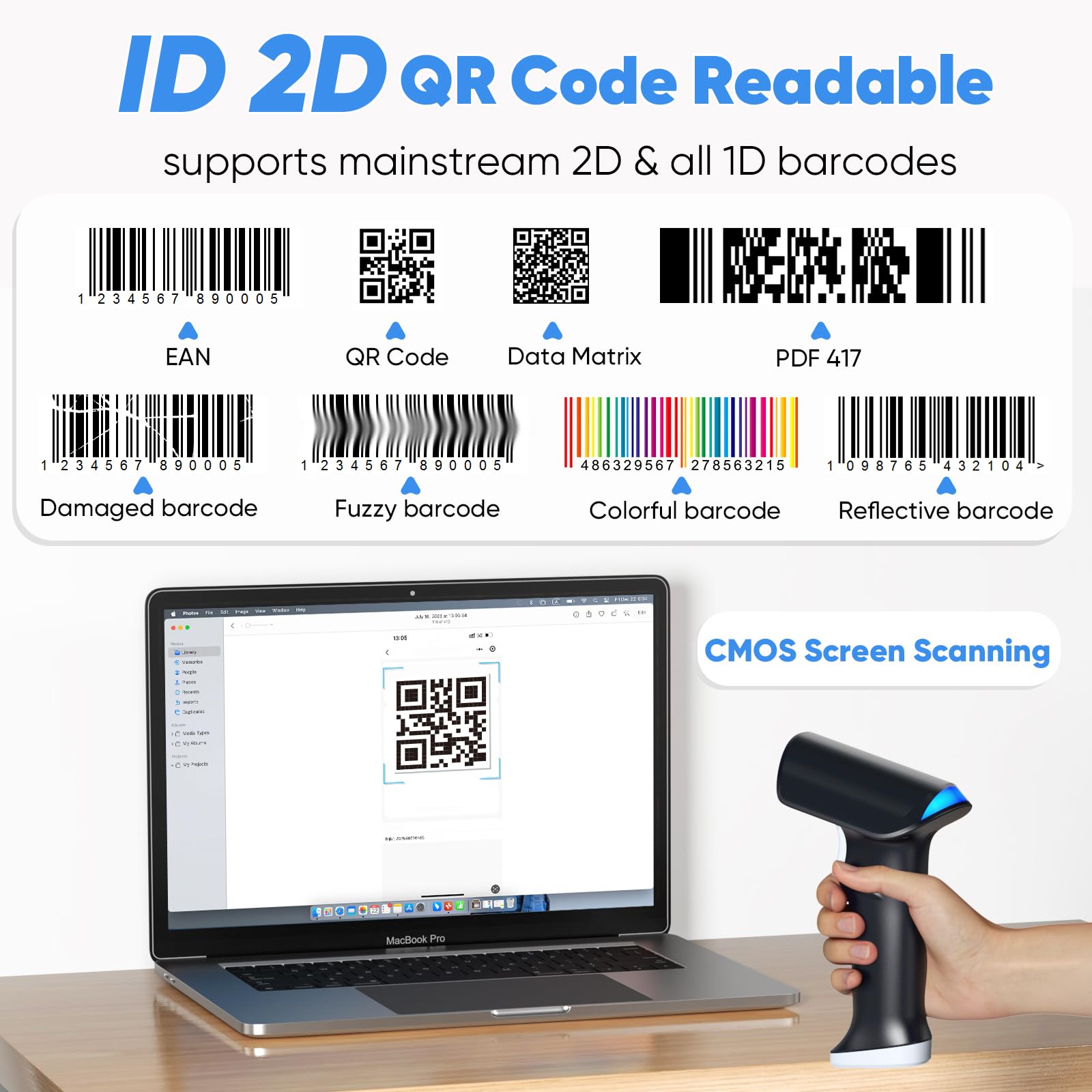 Topwise G1-B 1D 2D Wireless Barcode Scanner with Holder